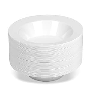 Amazon.com: 50 Large Disposable White Plastic Soup Bowls | 14 oz ...