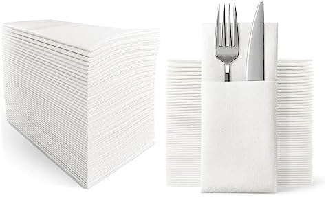 Naplion Disposable Table Napkins with Built-in Flatware Pocket White ...
