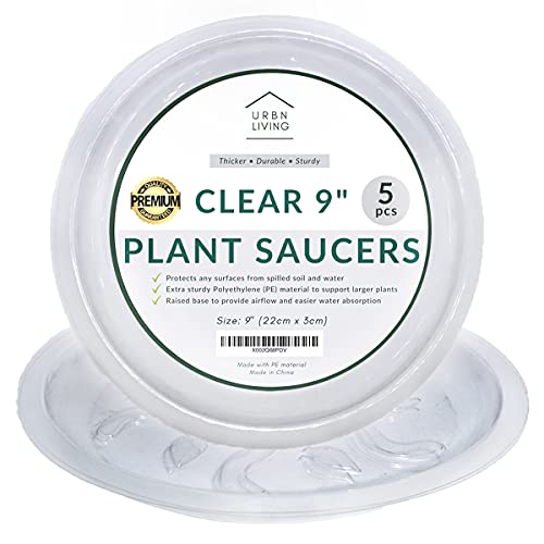 URBN LIVING Plant Saucers (5 Pack) Clear 9 Inch, Thick Plastic Saucers ...