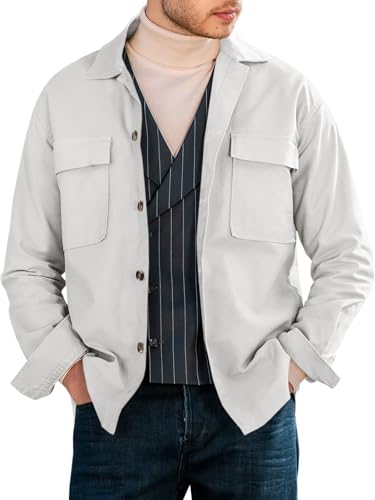 Runcati Mens Button Down Shirt Jacket Casual Cotton Military Shacket ...