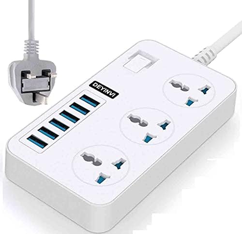 DEYINVI 3 Way Universal Extension Lead Power Strips with 6 USB Wall ...