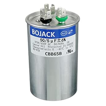 BOJACK 50+5uF 50/5MFD ±6% 370V/440V CBB65 Dual Run Circular Start Capacitor for AC Motor Run or ...