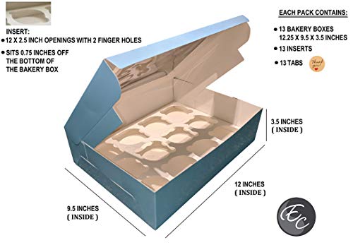 Premium Pale Blue Bakery Boxes with Windows and Inserts for 12 Cupcakes ...