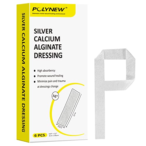 POLYNEW Silver Calcium Alginate Dressing, 0.8"x12"-6 Individual Package ...