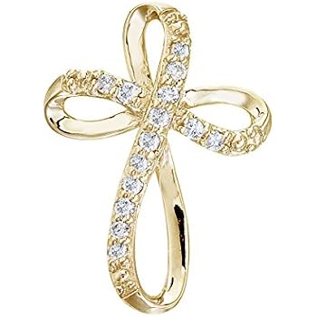 Amazon.com: 14K Yellow Gold Small Swirl Diamond Cross Pendant with 18 ...