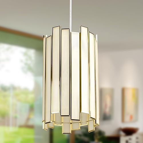 Homebelife 6" Tiffany Cylindrical Gold Pendant Light, White Stained ...