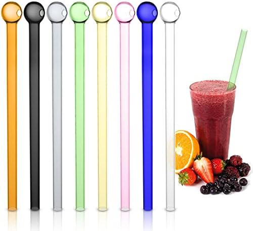 Glass Drink Straws, 8 Pcs Colorful Glass Straw, Round Head Glass Straws ...