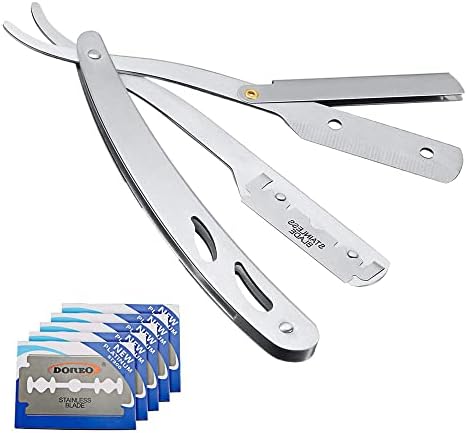 Stainless Steel Straight Edge Professional Barber Razor & 5 Pack Blades ...