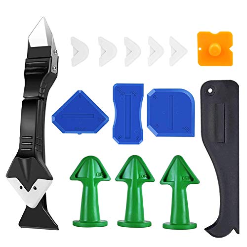 5 in 1 Caulking Tool Kit with 4 Silicone Caulk Finishing Tool Set, Glass Glue Angle Scraper ...