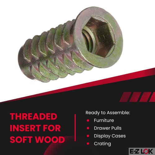 E-Z LOK Knife Threaded Insert for Soft Wood, Zinc Hex-Flanged Thread ...