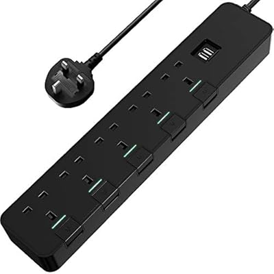 Power Socket with Switch, ONLYWIN 5 Way Outlets Multi Socket with 2 USB ...