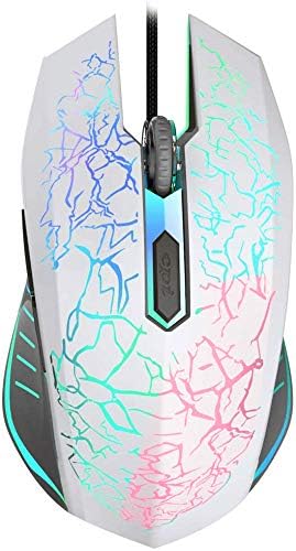 White Gaming Mouse with Side Buttons -6 Programmable Keys - Adjustable ...