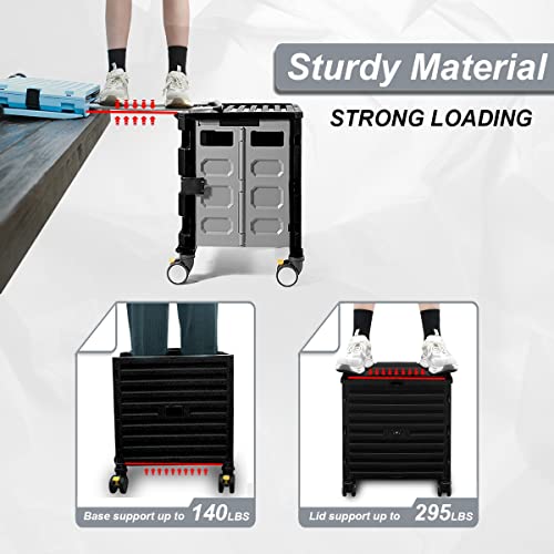 Foldable Utility Cart - Rolling Cart with 4 Wheels, Heavy Duty Folding ...