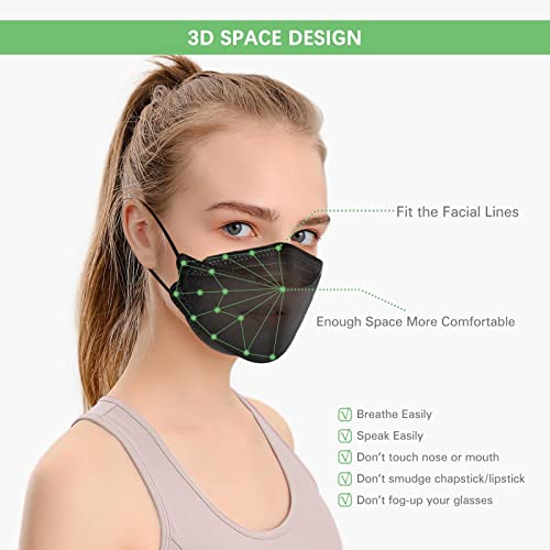 CYCN 55Pcs Black KF94 Face Mask for Adult, 4-Ply Protective 3D Fish ...