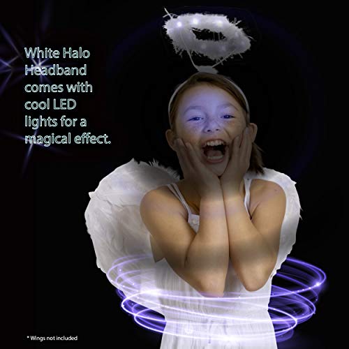 Skeleteen Light Up Angel Halo - White Feather Fluffy LED Halo Headband ...