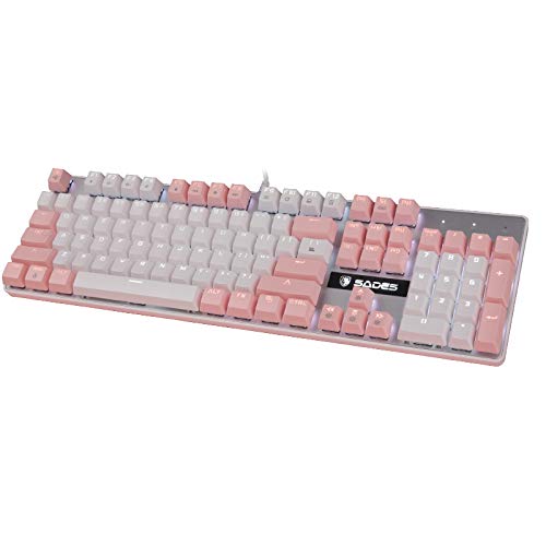 SADES Mechanical Keyboard, USB Wired & Metal Panel, Compact 104 Key ...
