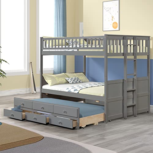 WIILAYOK Bunk Bed Full Over Full, Detachable Wood Full Bunk Bed with ...