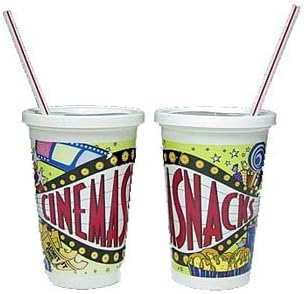 Movie Theater "Cinema Snacks" Kid's Drink Cups w/Lids & Straws 12oz ...