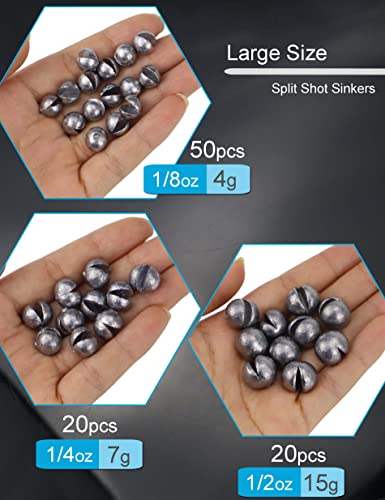 Beoccudo Split Shot Sinkers Fishing Weights, Large Size 15g/7g/4g Removable Round Fishing Line ...