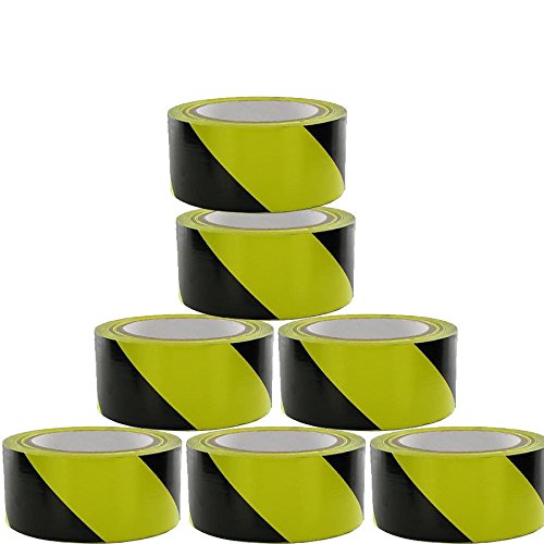 Hazard Warning Tape - 50mmx33m (2"x108'3"). Black & Yellow Vinyl Safety Tape for Marking Floors ...