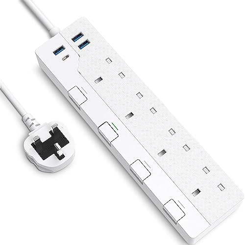 Power Strip Extension Cord with Separate Switches, 4 Way Sockets Outlet ...