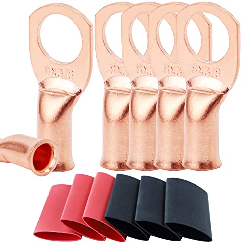 TKDMR 6pcs 8 AWG-3/8" Battery Lugs,with 6pcs 3:1 Heat Shrink Tubing ...