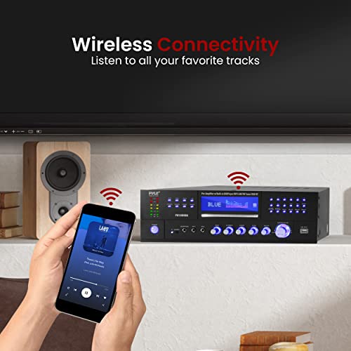 Pyle 4-Channel Wireless Bluetooth Power Amplifier - 1000W Stereo Speaker Home Audio Receiver w ...
