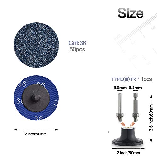 NYXCL Miroku 50Pcs P36 2-inch Quick Change Discs Set, Zirconia Sanding ...