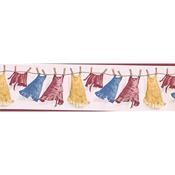 Amazon.com: Wallpaper Border Clothesline Laundry with Birds and Trees ...