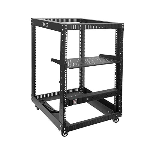 RIVECO 15U Open Frame Server Rack with Wheels 19" Networking Cabinet ...