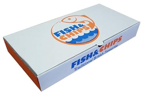 12" Fish and Chips Chippy Takeout Takeaway Box Printed Die Cut qty 25 ...