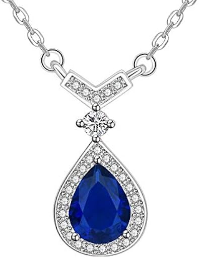 Finee Collar con colgante de zafiro en forma de gota de agua azul ...