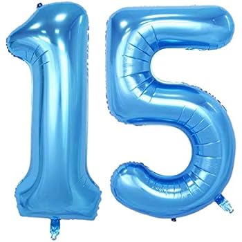 Amazon.com: 40inch Blue Number 15 Jumbo Foil Helium Balloons for ...