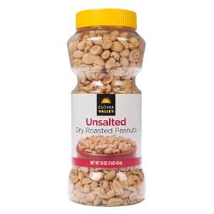 Amazon.com: CLOVER VALLEY PEANUTS DRY ROASTED UNSALTED 16 OZ : Office ...