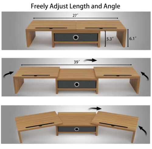 ORLALAR Dual Monitor Stand Riser with Drawer, Desktop Organizer 3 Shelf ...