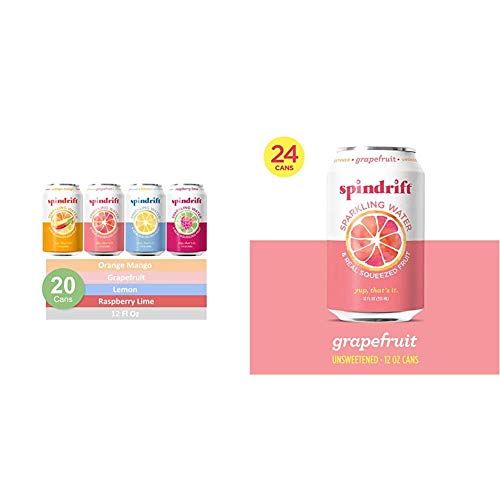 Spindrift Sparkling Water, 4 Flavor Variety Pack, Made with Real Squeezed Fruit, Pack of 20 ...