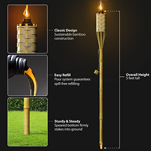 Matney Bamboo Torches Extra Tall 5ft Garden Outdoor Torches with Metal ...