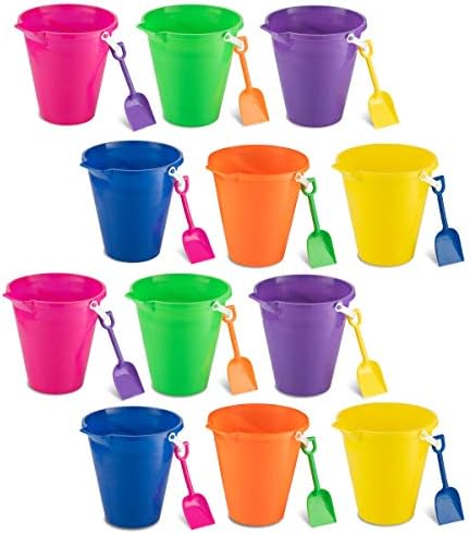 9" Large Sand Bucket with Shovel [12 Pack Bulk] Beach Buckets - Beach ...