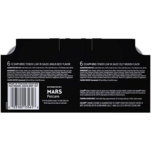 CESAR Minis Wet Dog Food Tender Loaf in Sauce Variety Pack, Filet ...