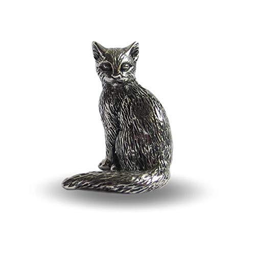 Cat sitting figurine, hallmarked sterling silver animal ornament ...