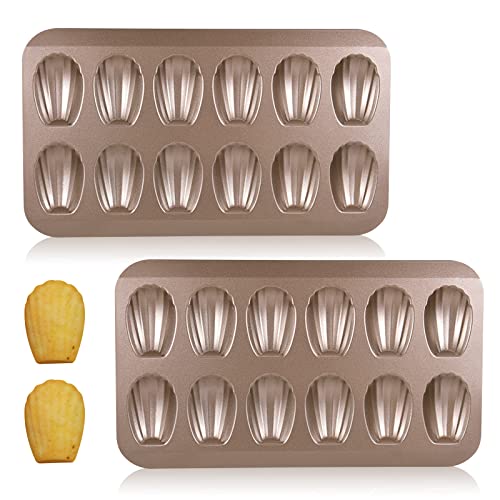 CGGYYZ 2 Pack Madeleine Pans for Baking, 12 Cavity Heavy Duty Shell ...
