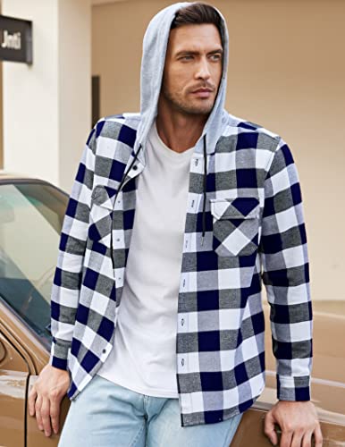 COOFANDY Men's Waffle Plaid Hooded Shirt Jacket Casual Long Sleeve ...