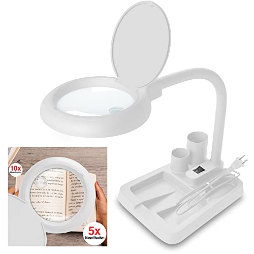 JollyCaper, Magnifying Glass with Light and Stand/5X 10X Magnifying ...