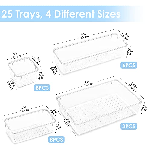 Vtopmart 25 PCS Clear Plastic Drawer Organizers Set, 4-Size Versatile ...