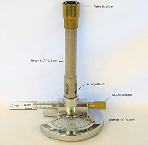 Lab Bunsen Burner w Tripod Stand, Natural Gas Liquid Propane, Air Gas ...