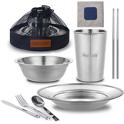 Camping utensils and dishes Polished Stainless Steel Dishes Set ...