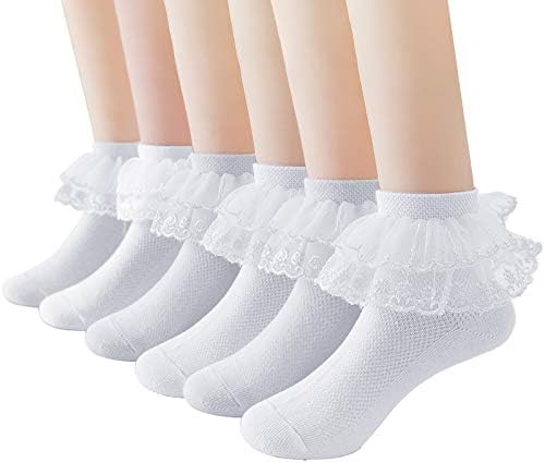 4/6 Pack Baby Toddler Girls Ruffle Socks White Princess Eyelet Frilly ...