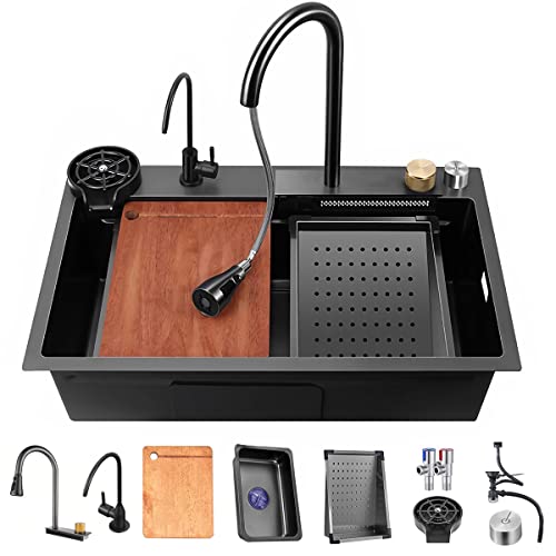 ECTbicyk Waterfall Kitchen Sink,26.8Inch Undermount Single Bowl ...