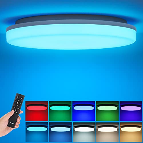 Oeegoo RGB Dimmable LED Flush Mount Ceiling Light with Remote, 3000K ...
