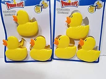 Amazon.com: 6 Yellow Duckie Duck Chip Clips. Spring Loader Bag Sealer ...
